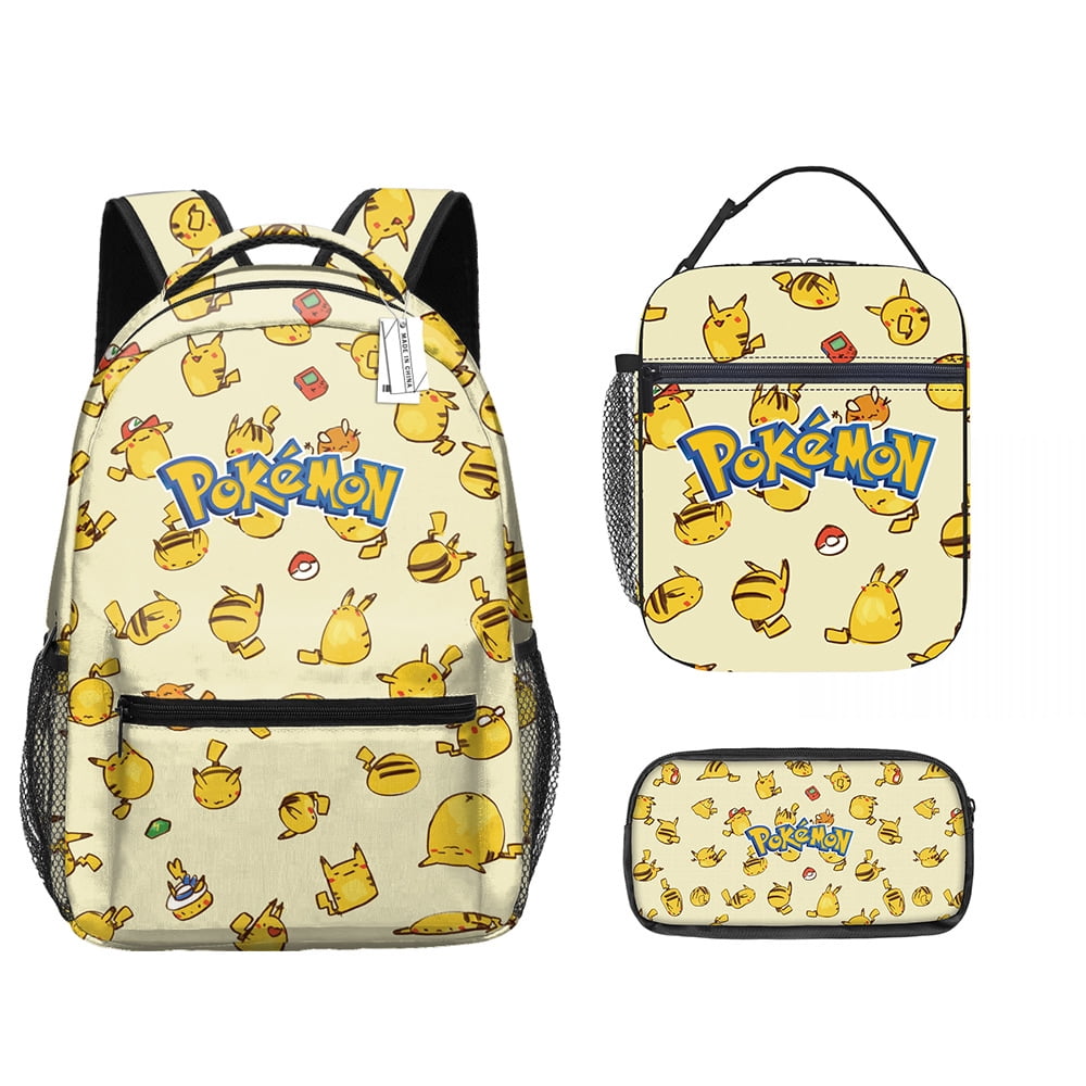 3D Printed Pokemon_Pi_ka_chu 3-Piece Backpack Set - Cute Cartoon Bookbag, Insulated Lunch Bag ...