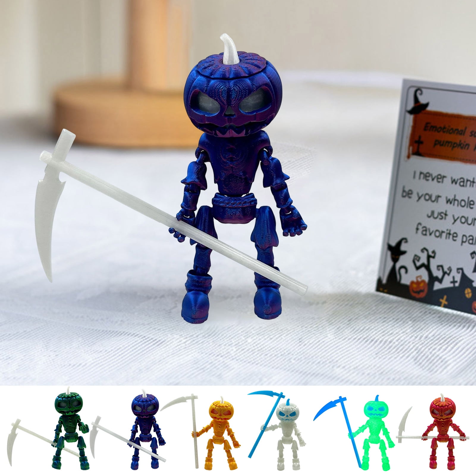 3D Printed Pumpkin Man Figurine Movable Joints Halloween Pumpkin Reaper ...