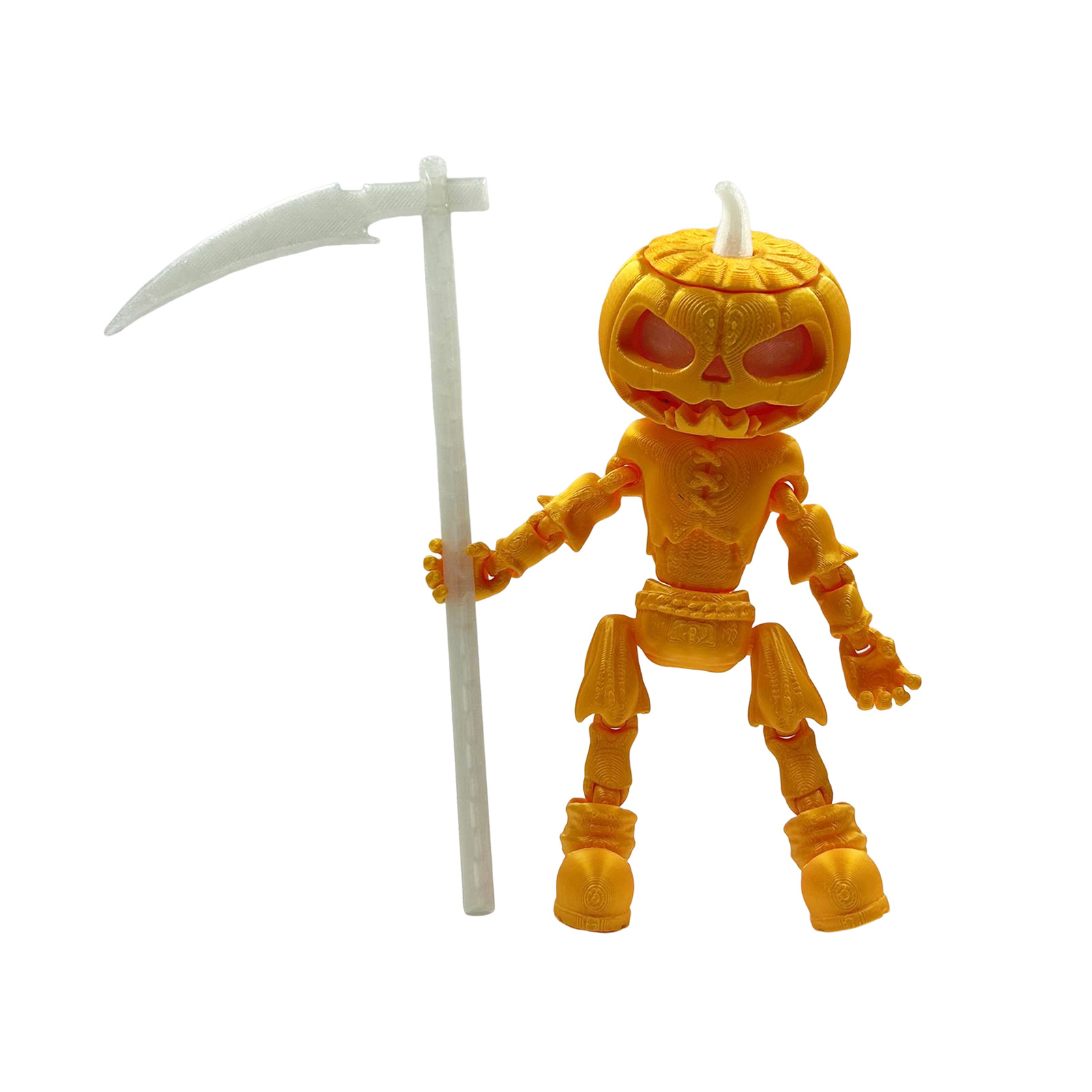 3D Printed Pumpkin Man Figurine Movable Joints Halloween Pumpkin Reaper ...