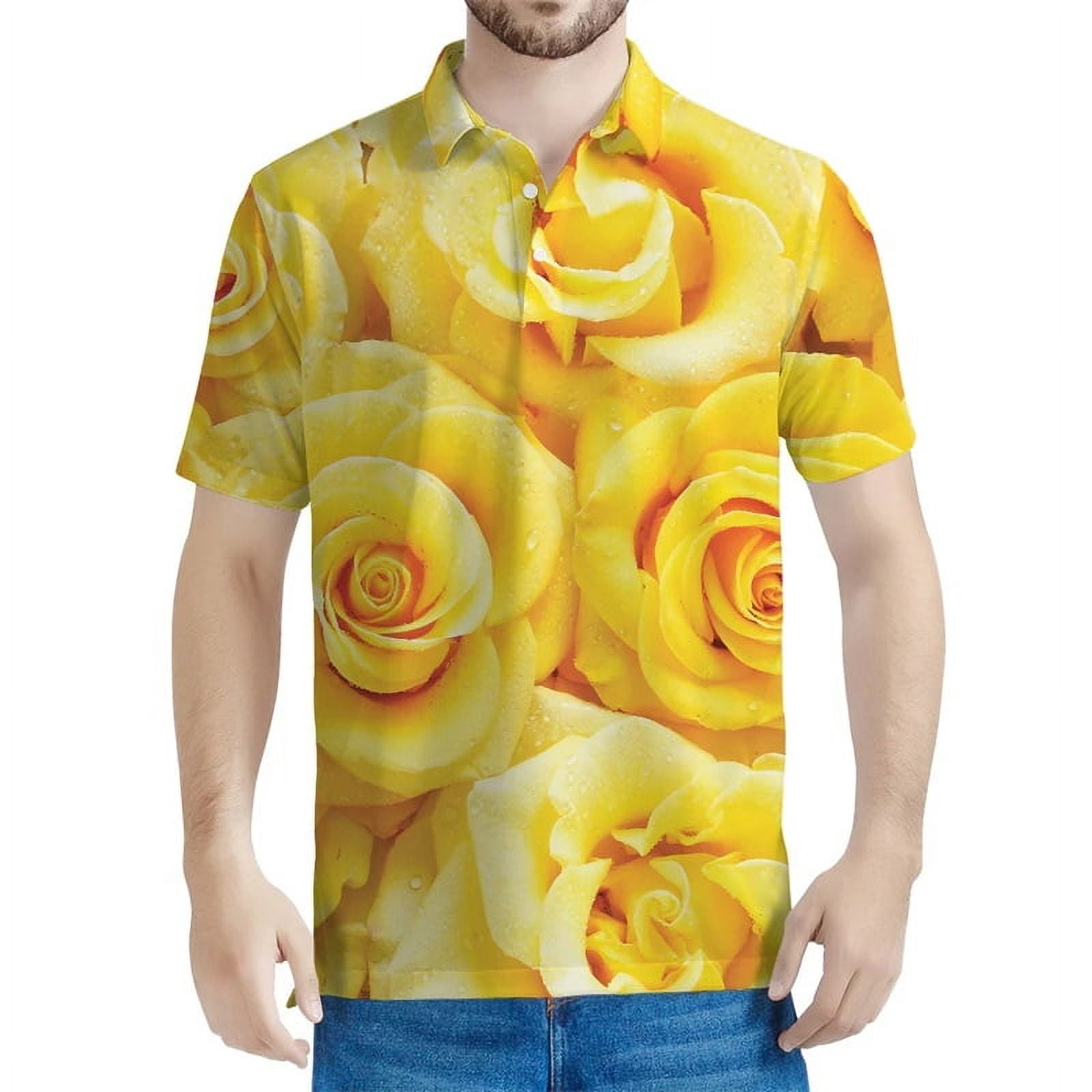 3D Printed Red Rose Flower Pattern Polo Shirt For Men Short Sleeve Turn ...