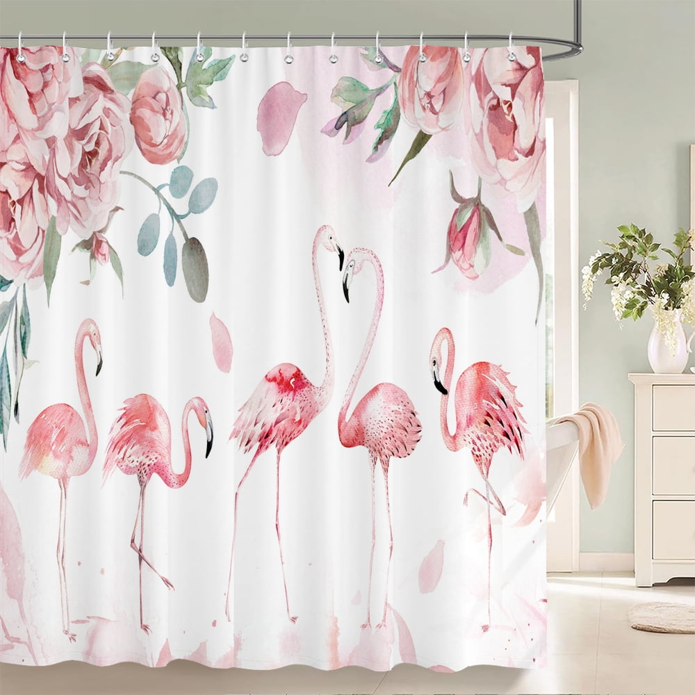 3D Printed Shower Curtain Flamingo Pattern Polyester Fabric Bath ...