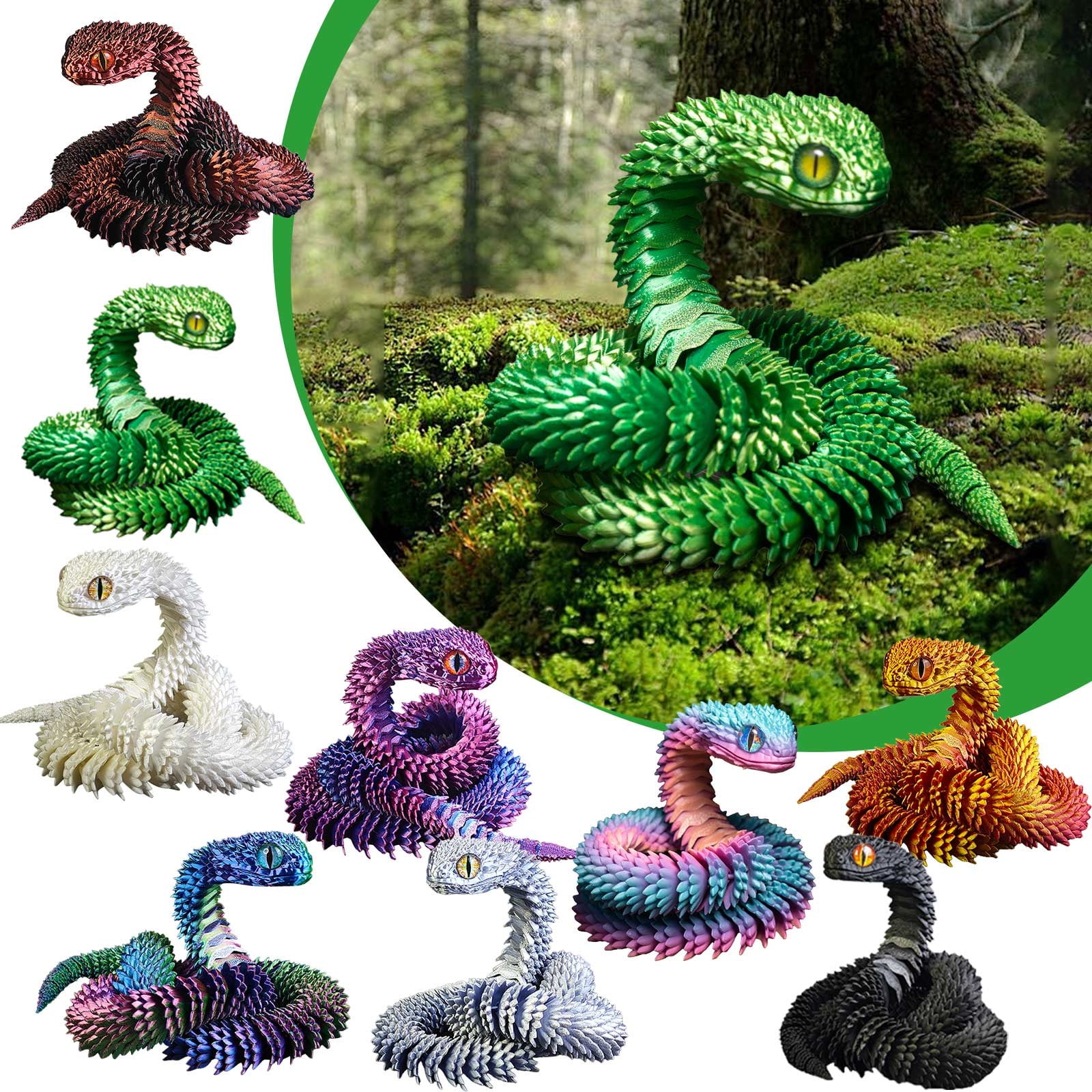 3D Printed Snake, 11.8 Inch 3D Printed Toy Snake, Flexible 3D Printed ...