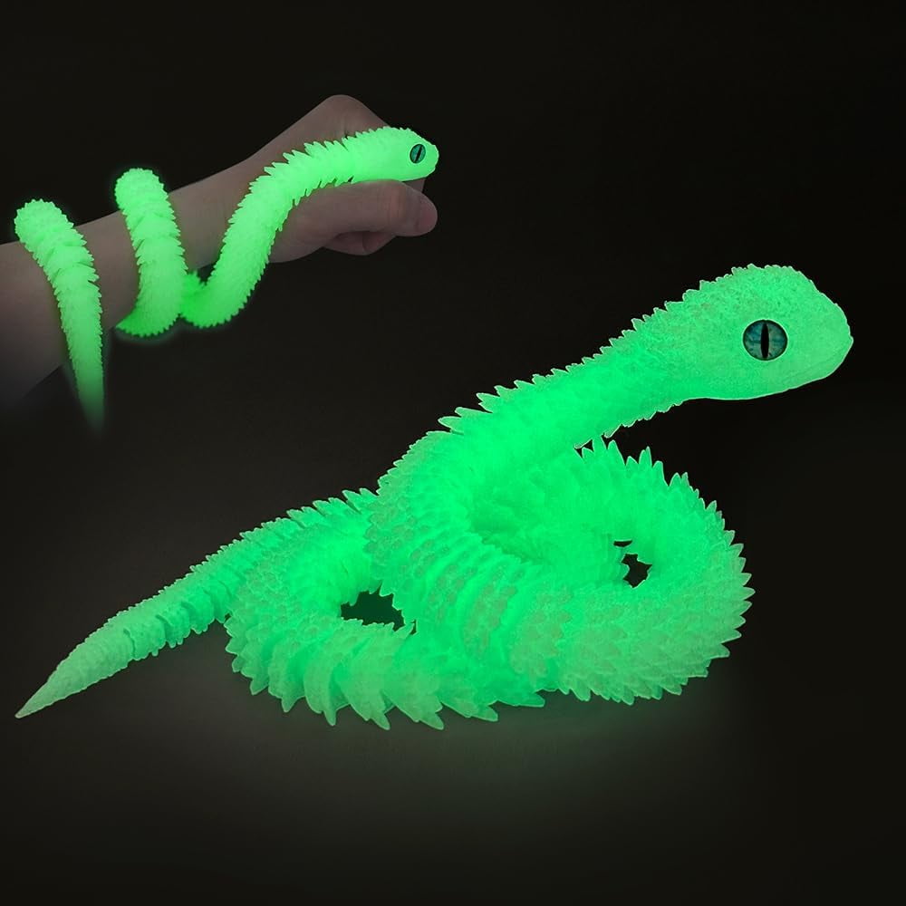 3D Printed Snake Animals Toys, Articulated Flexible 3D Printed Viper Fidget Toy, Realistic ...