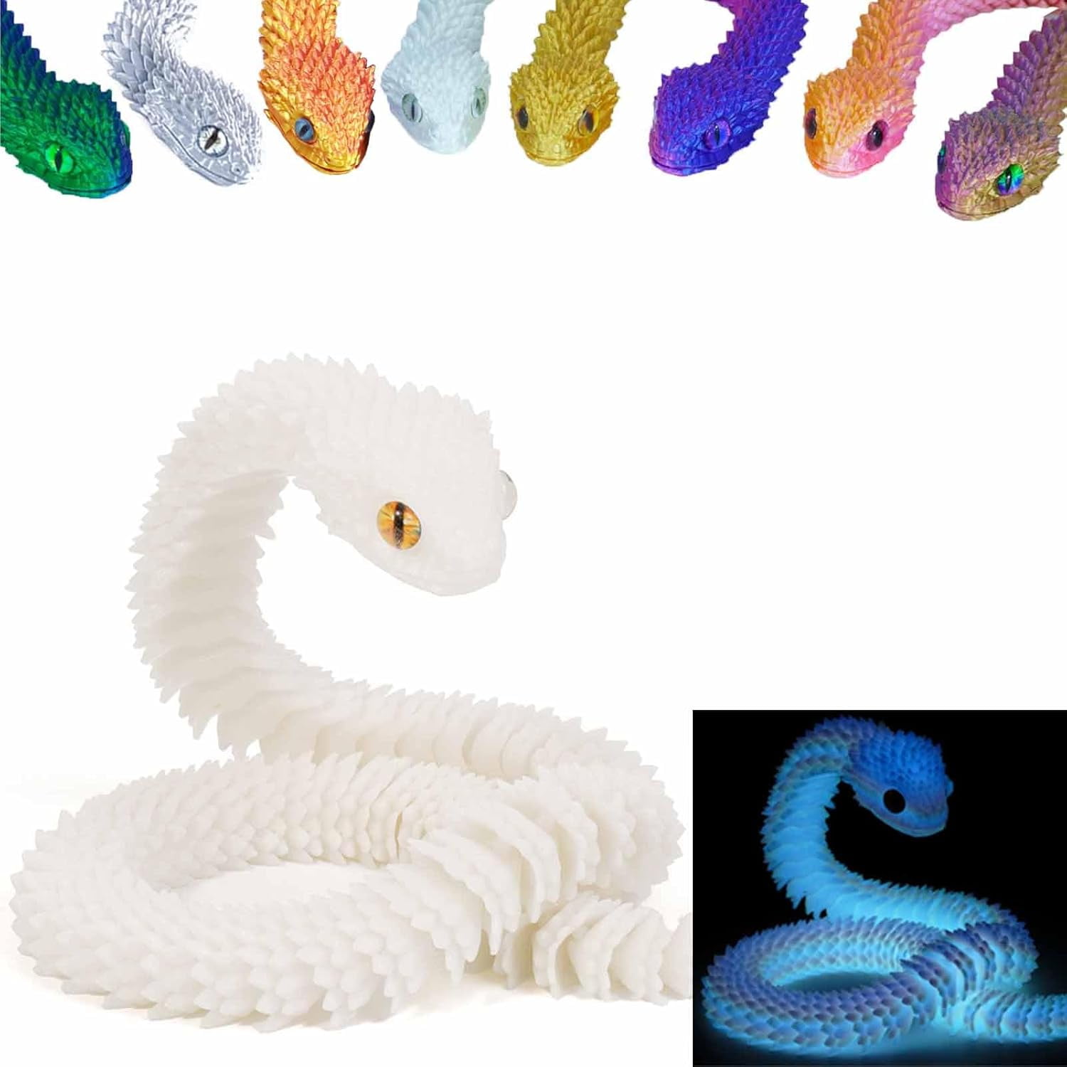 3D Printed Snake Articulated Flexible Joint Resin Simulation Viper Animal Toy Model Luminous ...
