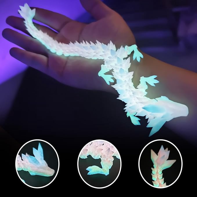 3D Printed Snake Dragon Toys, Flexible 3D Printed Animal Glow in The ...