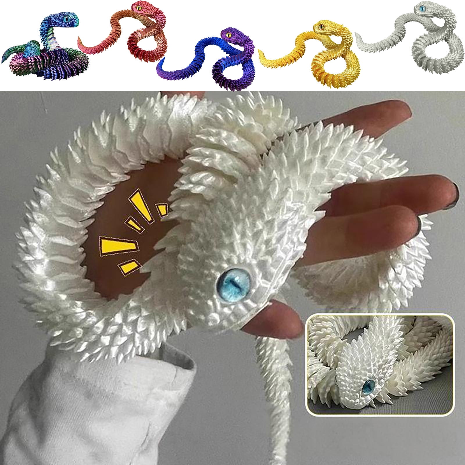 3D Printed Snake Hand Toy with Fully Movable Joints, Realistic Plastic ...