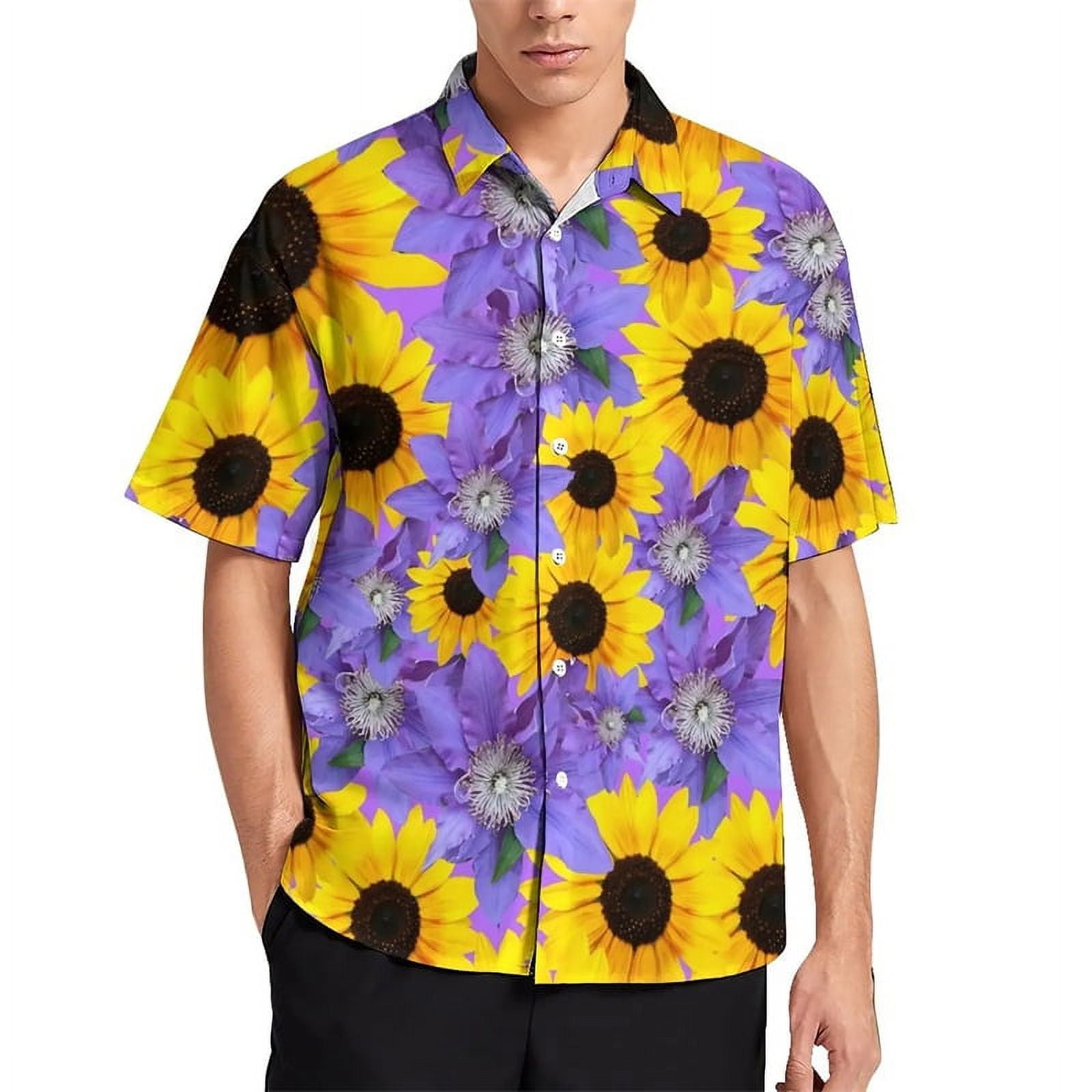 3D Printed Sunflower Plant Blouses Purple Flower Graphic Beach Shirts ...