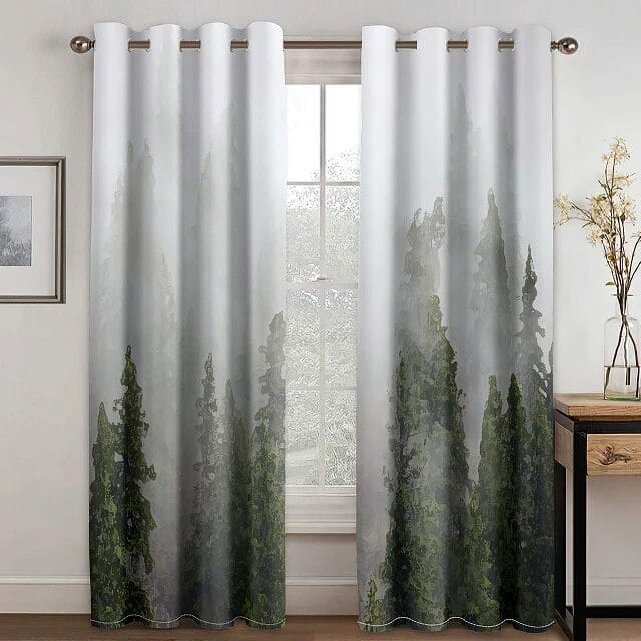 3D Printed Thin Shading Polyester Natural Scener Forest Green Gray ...