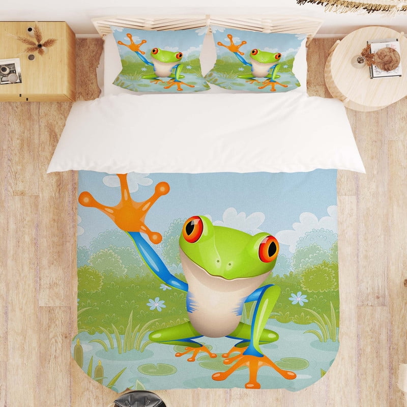 3D Printed down Three-Piece Set, Cartoon Frog Bedding Set, Soft and ...