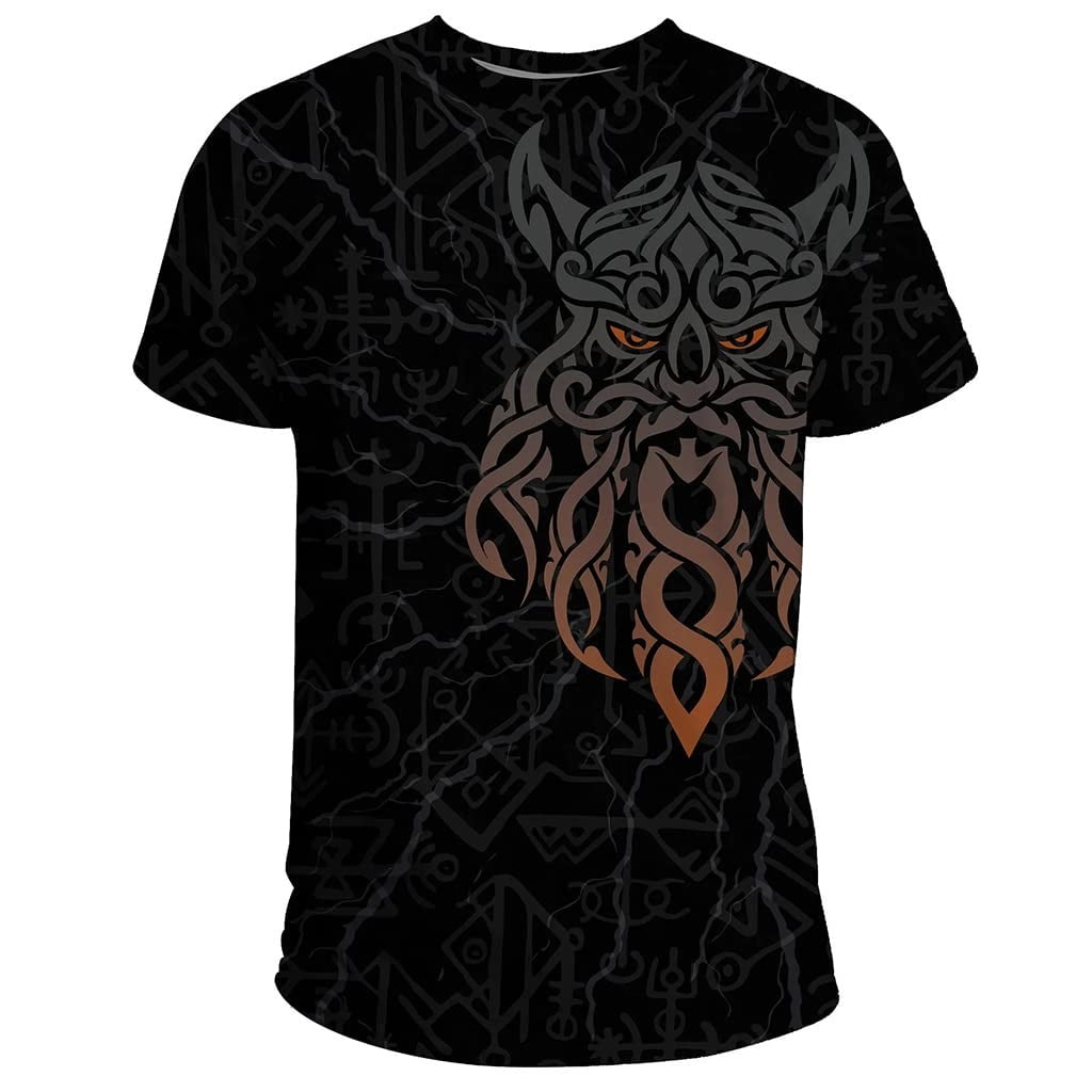 3D Printed Viking Helmet Warrior Rune Tattoo T-Shirt, Viking Style Men ...