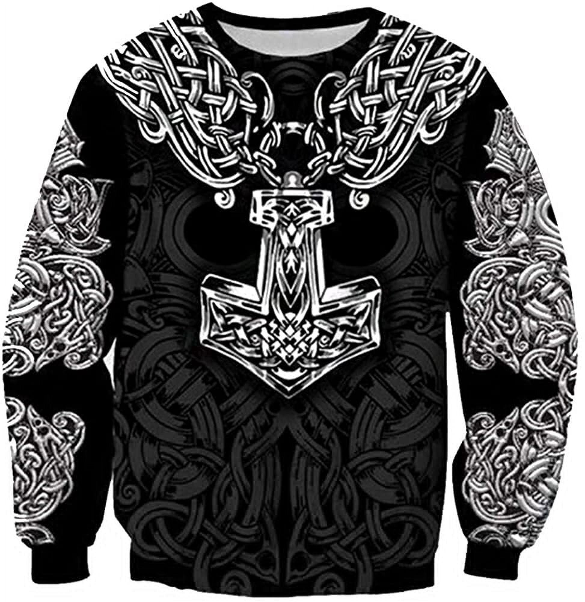 3D Printed Viking T-Shirt, Men's Odins Hammer Hoodie Norse Mythology ...