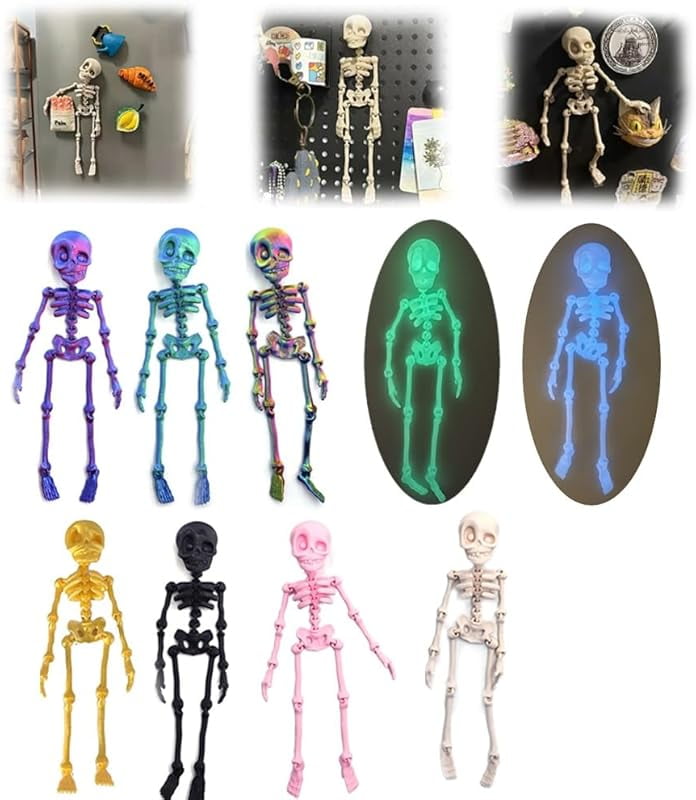 3D Printed Vintage Skeleton Magnetic Figurine,Posable Multi-Color Human ...