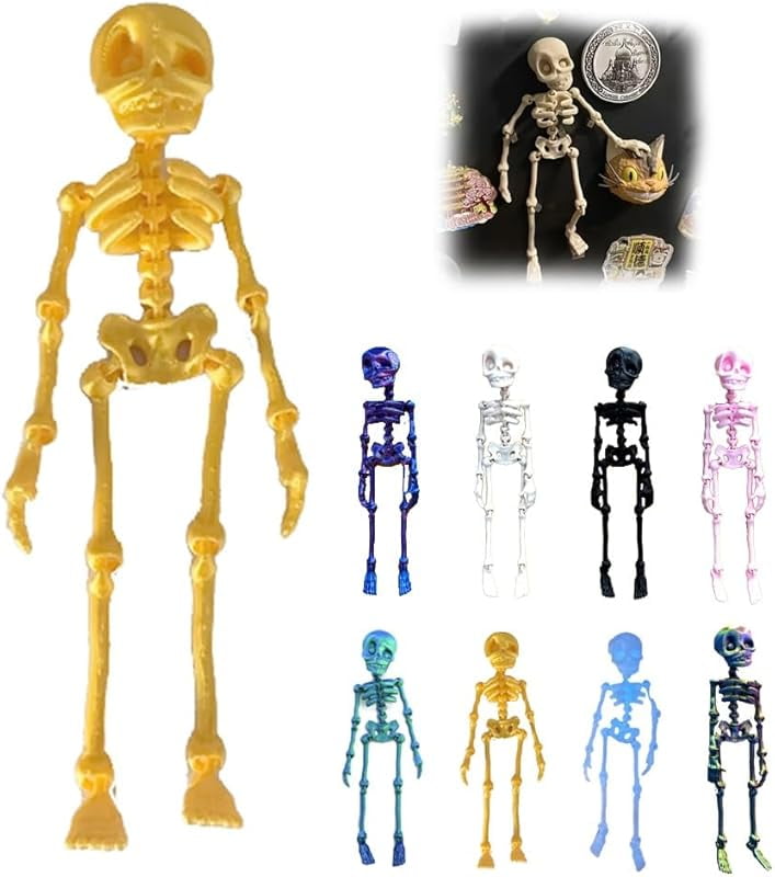 3D Printed Vintage Skeleton Magnetic Figurine,Posable Multi-Color Human ...