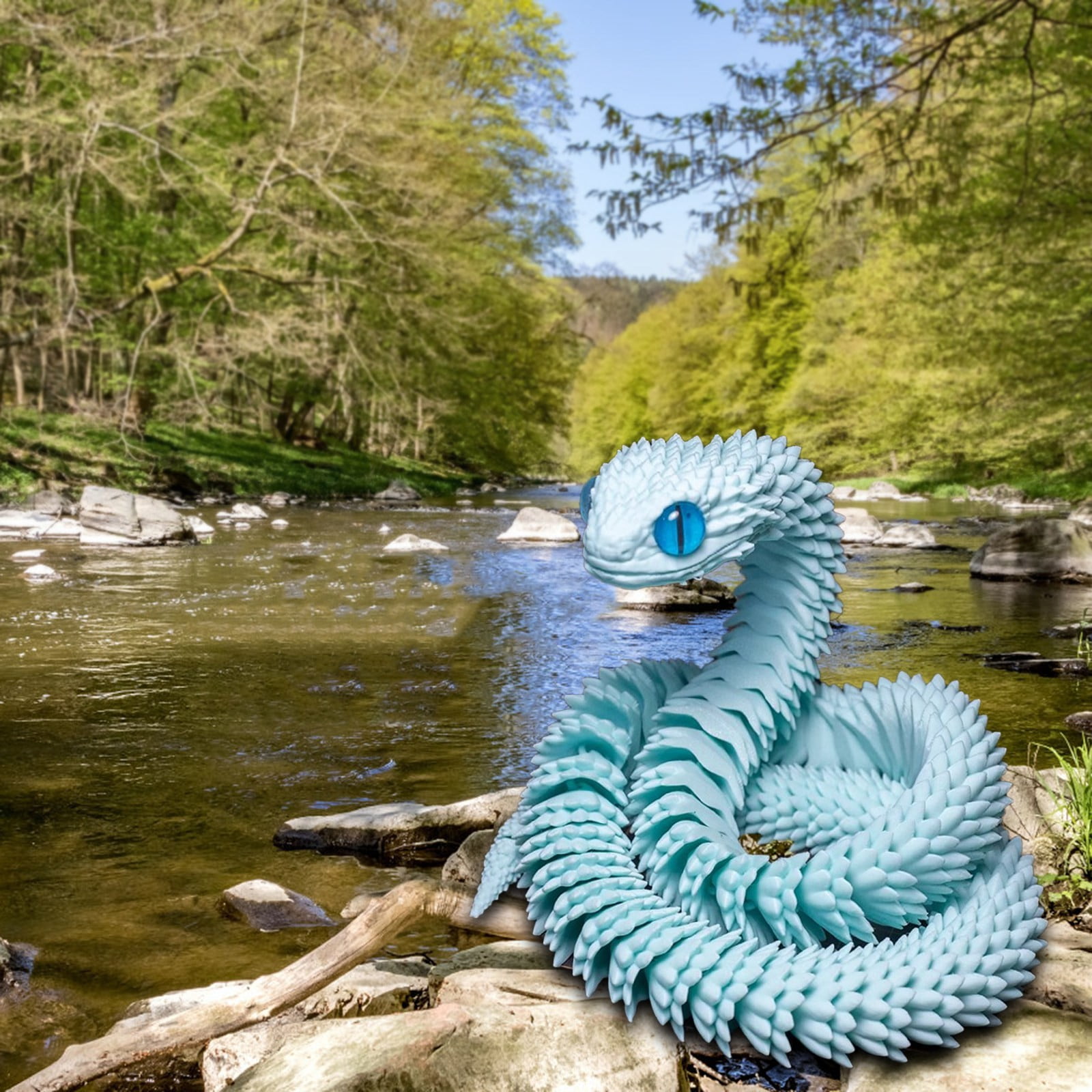 3D Printed Viper Toy - Blue Color, 30 Inch Length, Articulated Design ...