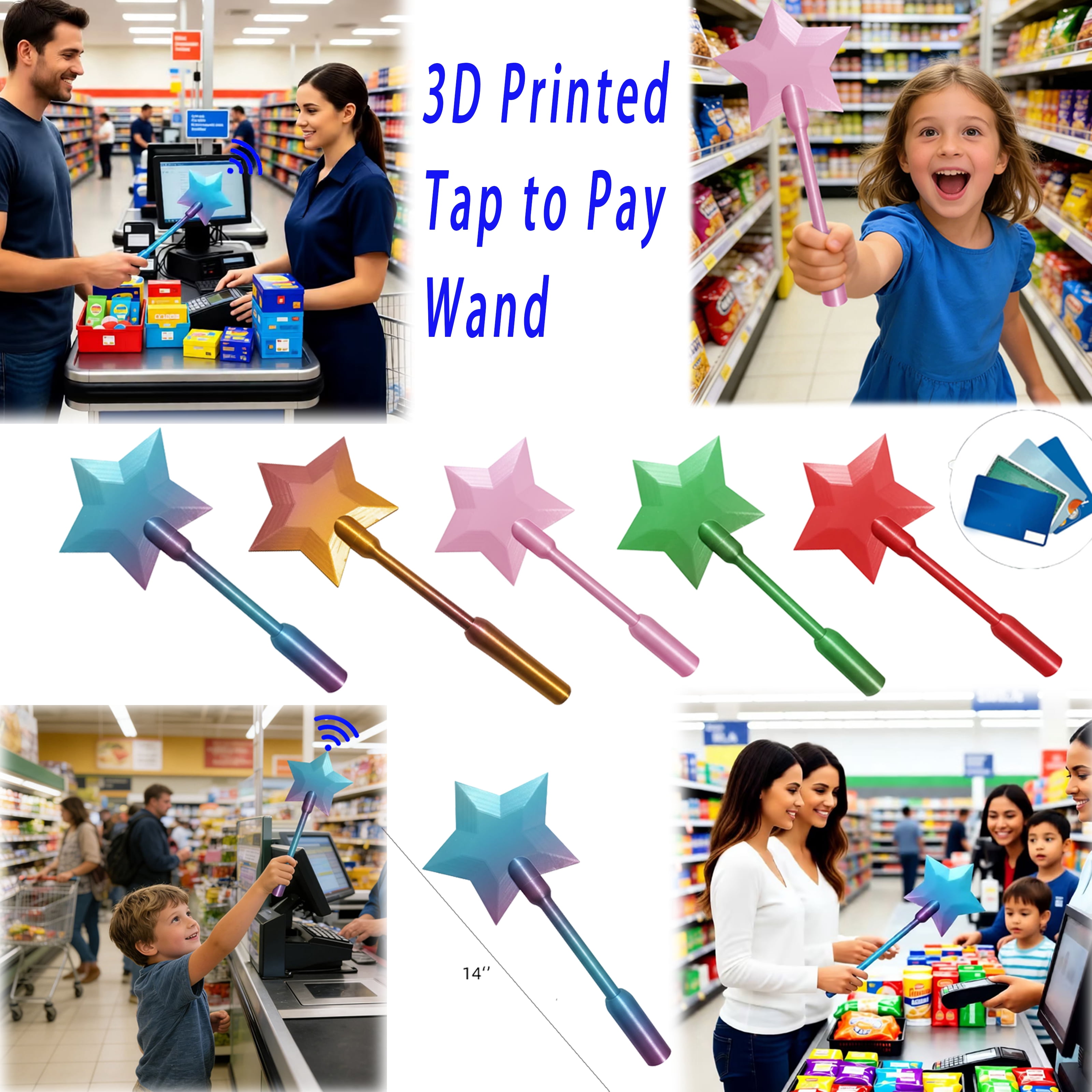 3D Printed Wand Tap to Pay,14in Star Magic Wand Contactless Payment ...
