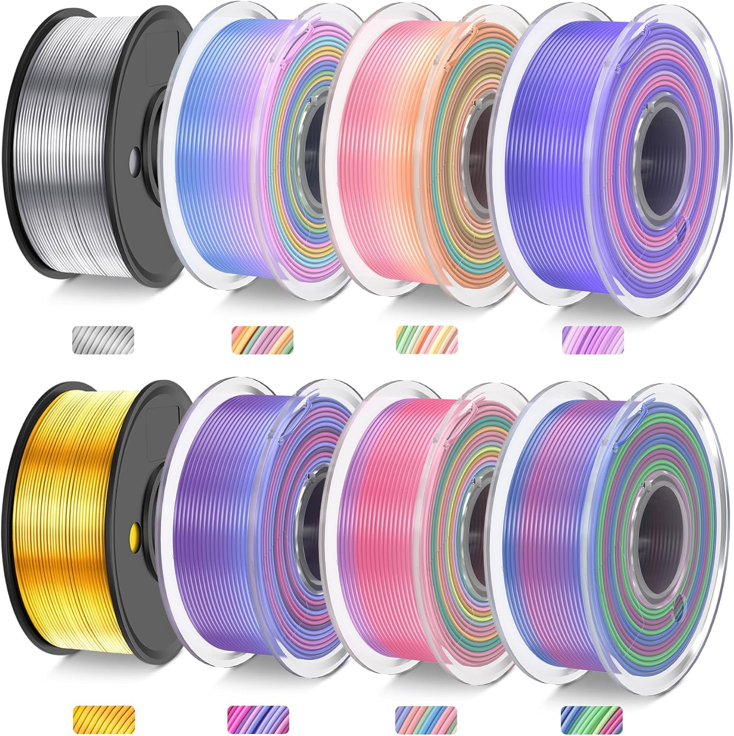 3D Printer Filament Bundle, Dual Color Silk Filament Bundle Multicolor, Triple Color PLA Silk ...