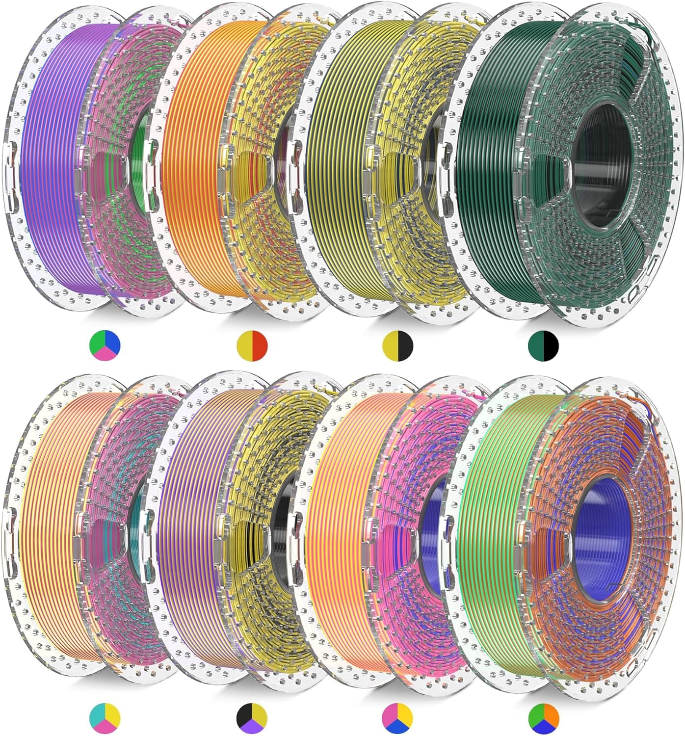 3D Printer Filament Bundle, PLA Silk Rainbow Filament Multicolor, Fast ...