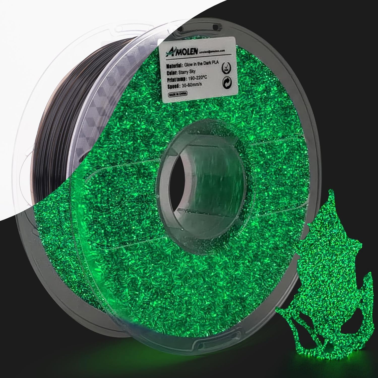3D Printer Filament, Shiny Glow in The Dark Filament Green Starry Sky ...
