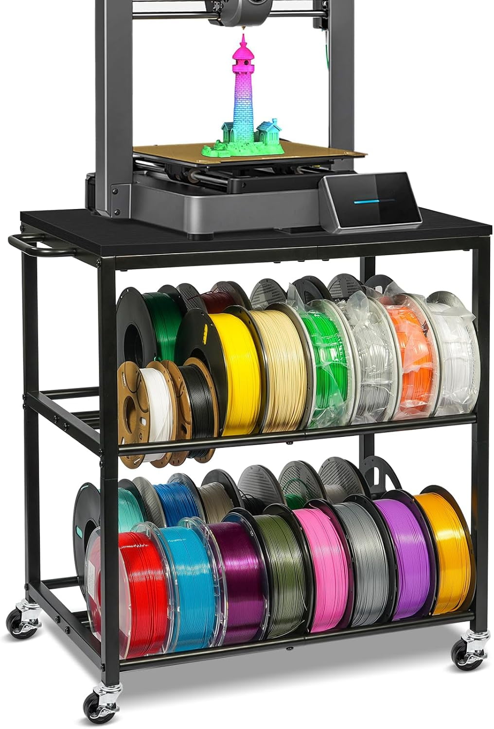 3D Printer Filament Storage Rack with Wheels Heavy Duty, 3-Tier Metal ...