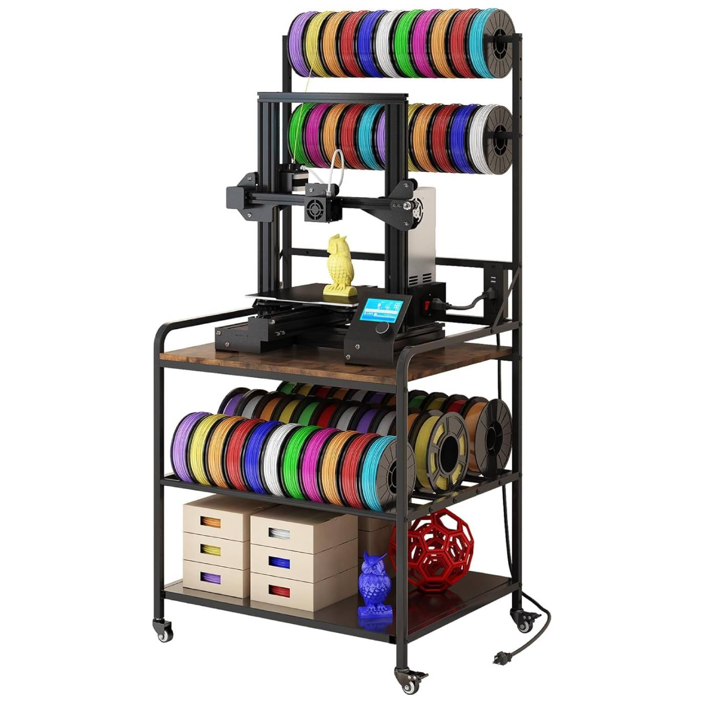 3D Printer Filament Storage Rack with Wheels & Power Strip, Adjustable ...