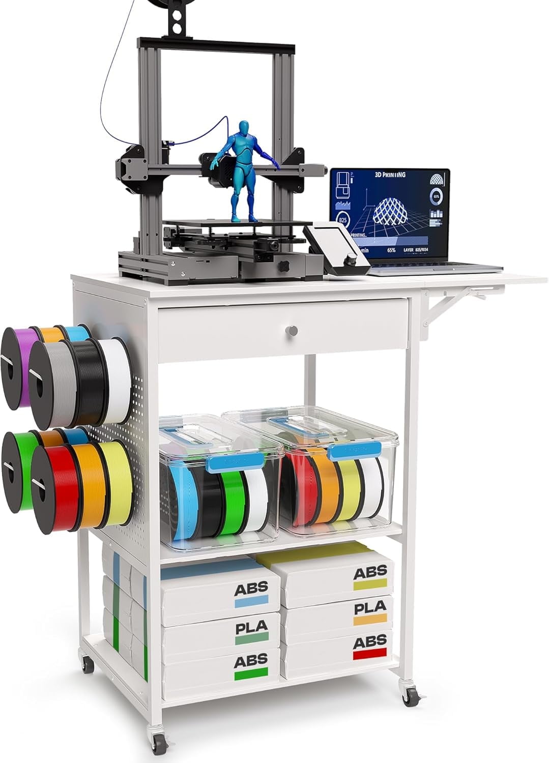 3D Printer Stand Table with Filament Storage, Foldable & Mobile 3D ...