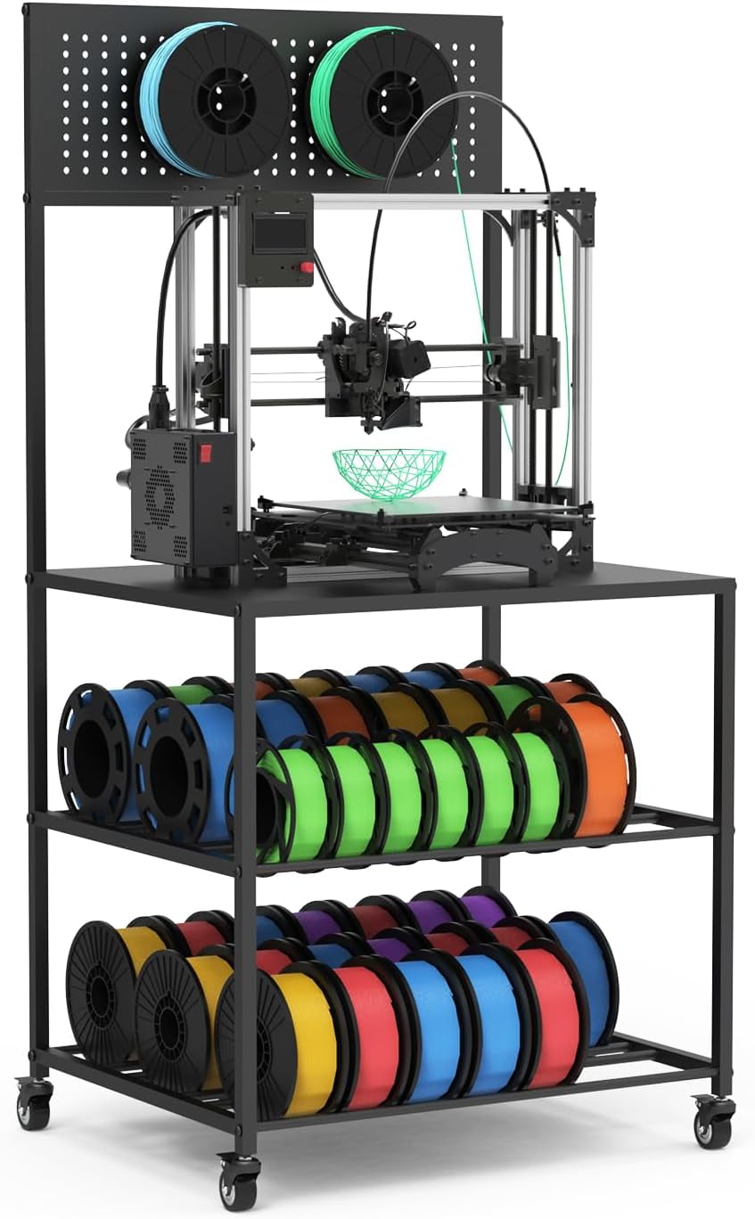 3D Printer Workbench with Heavy Duty Filament Storage Racks - Rolling ...
