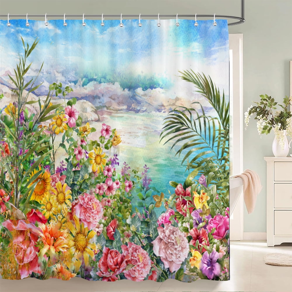 3D Printing Beautiful Flowers Polyester Fabric Shower Curtains Bathroom r Shower Curtain ...