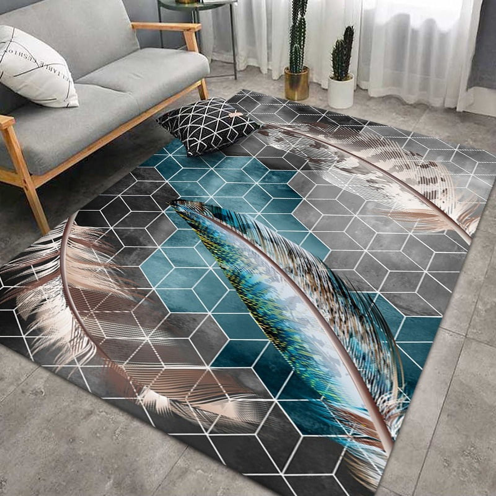 3D Printing Carpet Anime Feather pattern Rug Cartoon Kids Bedroom play ...
