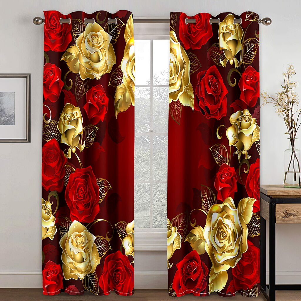 3D Printing Curtain Rose Romantic Flower Printed Curtains For Living ...