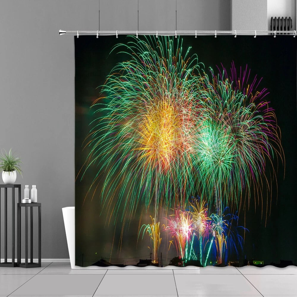3D Printing Fireworks Shower Curtain Colorful Night View Bath Screen ...