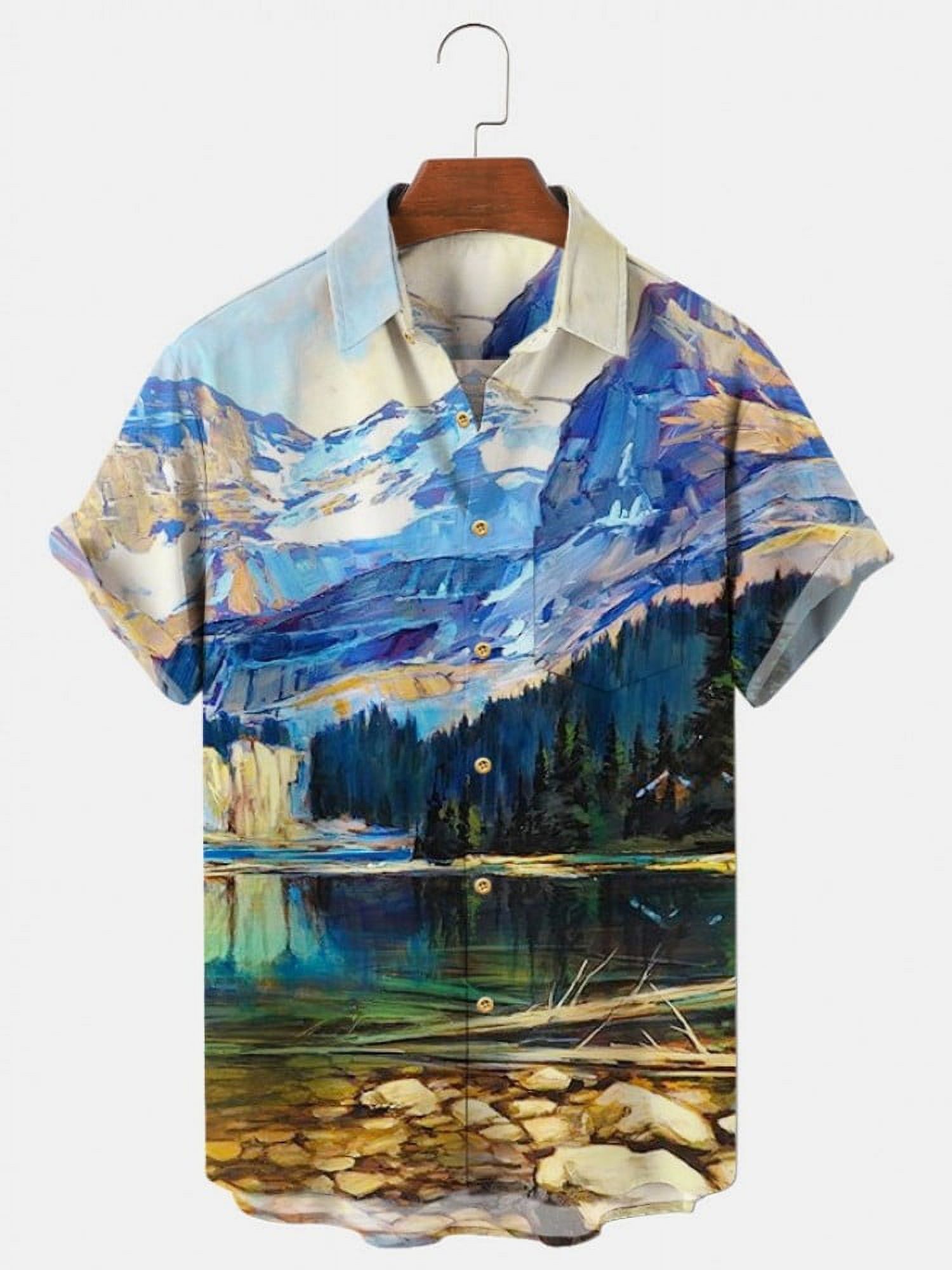 3D Printing Hawaiian Casual Cotton Shirt With Short Sleeves Green Men's ...
