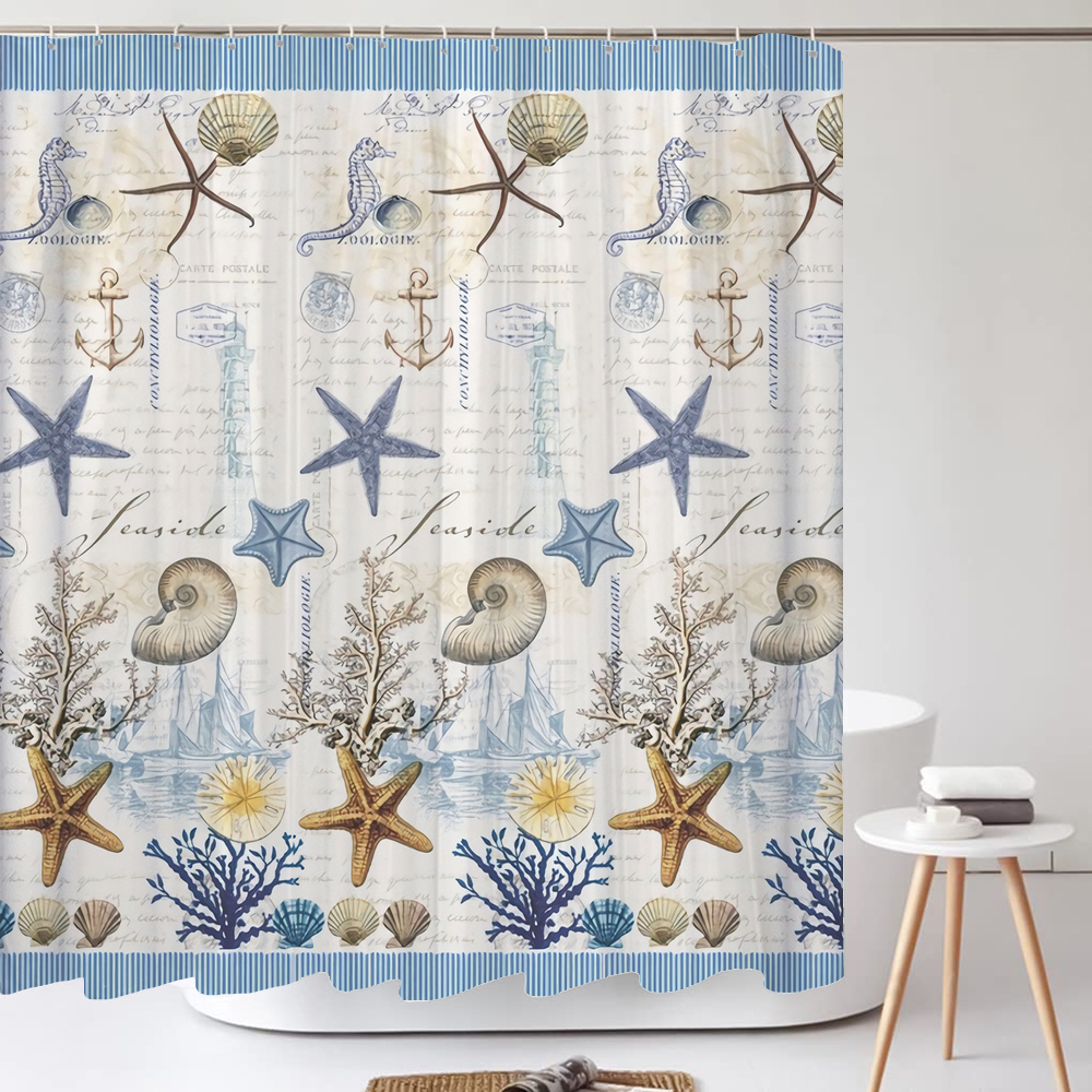 3D Printing Nordic Mediterranean style Ocean Shell Shower Curtains Set ...