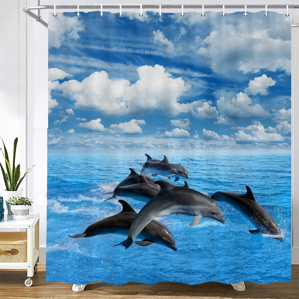 3D Printing Ocean Dolphin Bathroom Shower Curtain Sea Landscape Home ...