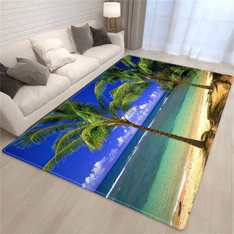 3D Printing Palm Tree Sea Beach Carpet Living Room Sofa Table Rug ...