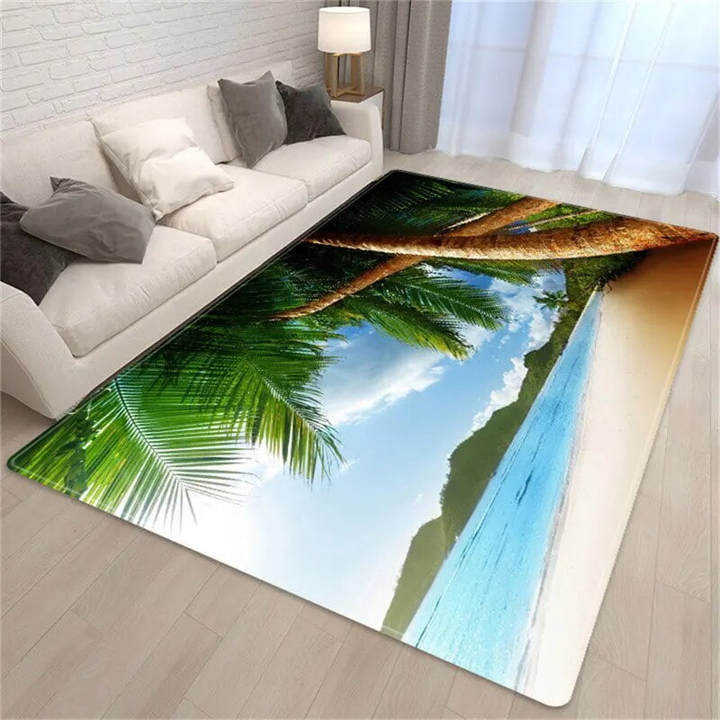 3D Printing Palm Tree Sea Beach Carpet Living Room Sofa Table Rug ...