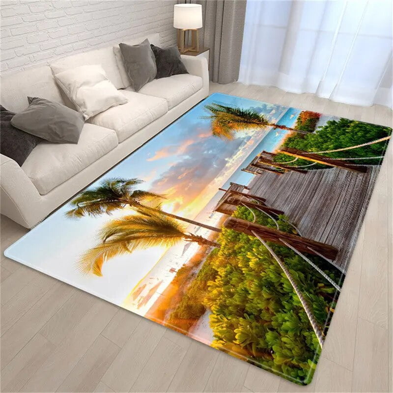 3D Printing Palm Tree Sea Beach Carpet Living Room Sofa Table Rug ...
