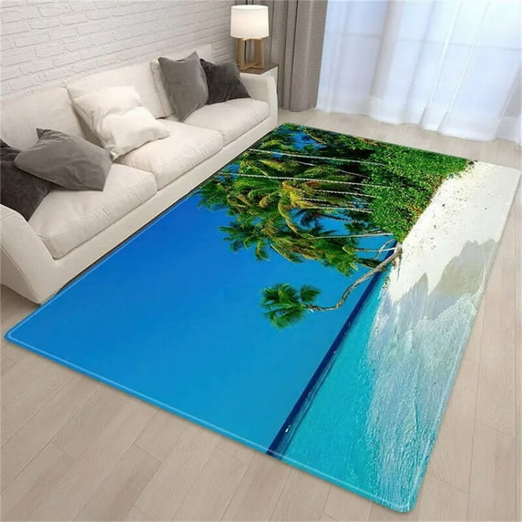 3D Printing Palm Tree Sea Beach Carpet Living Room Sofa Table Rug ...