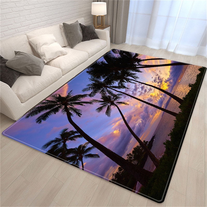 3D Printing Palm Tree Sea Beach Carpet Living Room Sofa Table Rug ...