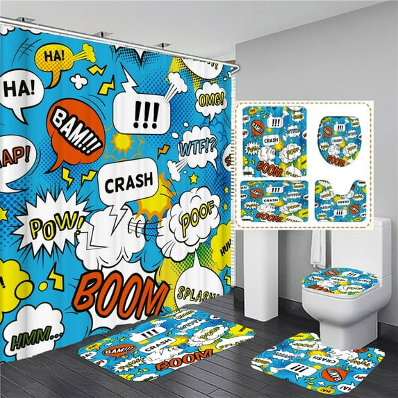 3D Printing Pop Art Bubble Cartoon Shower Curtain Set Character Floor ...