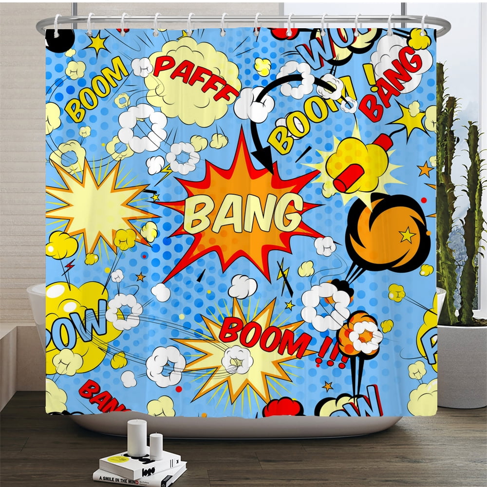 3D Printing Pop Art Bubble Cartoon Shower Curtain Set Character Floor Cushion Toilet Cover ...
