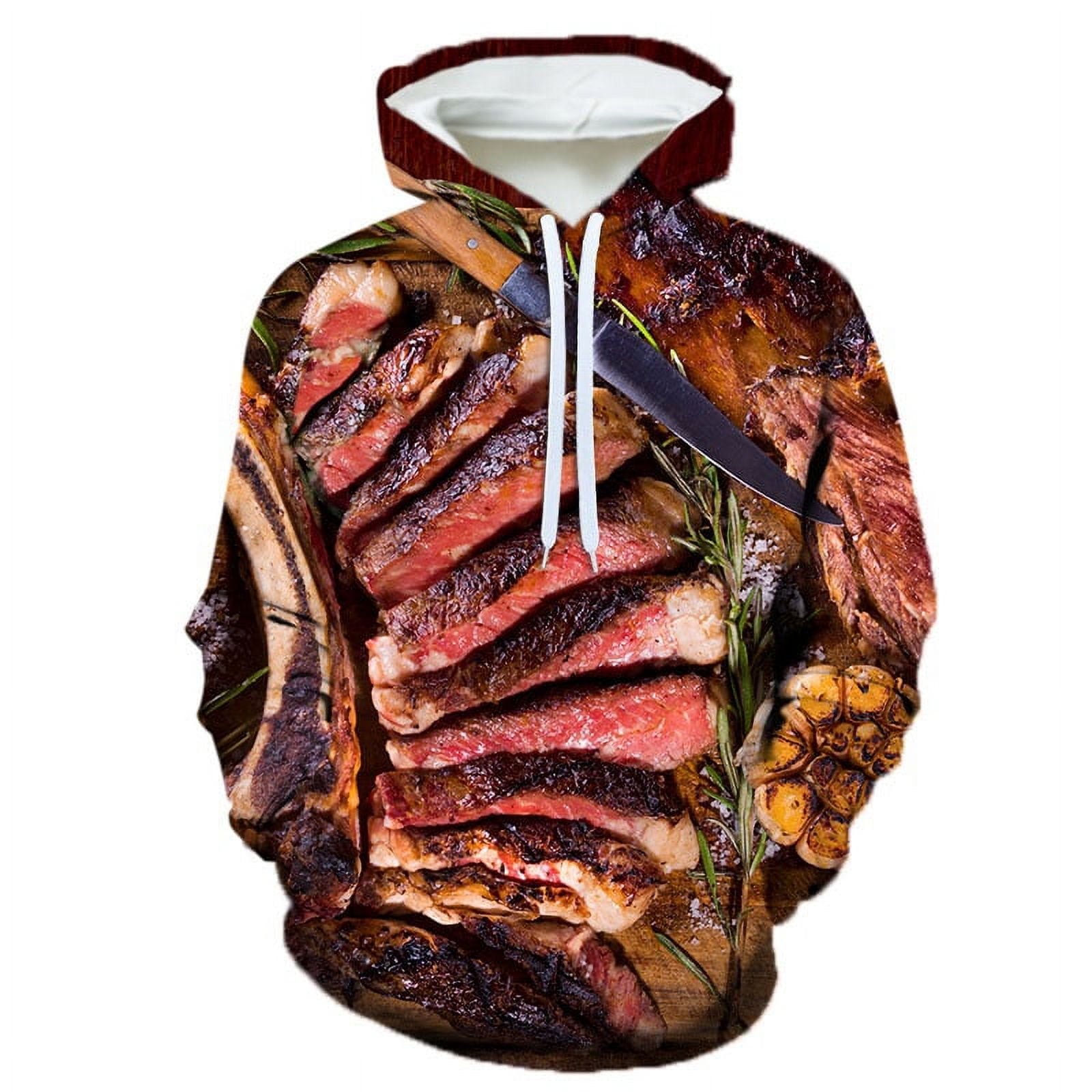3D Printing Steak Salad French Fries Food Hoodie For Men Long Sleeves ...