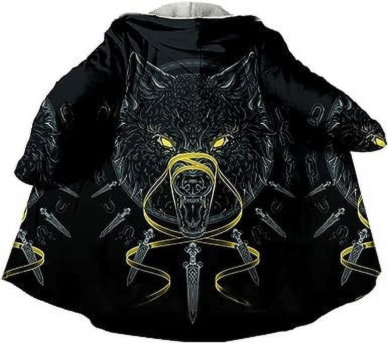 3D Printing Viking Hooded Cape, Novelty Harajuku Fenrir Wolf Totem Men's Cape Costume Tattoo ...