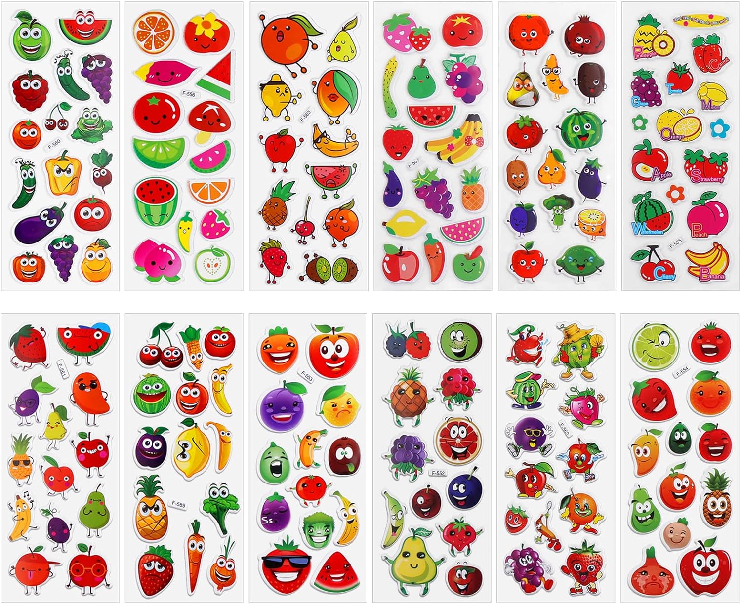 3D Puffy Stickers for Kids, 12 Sheets Foam Vegetable Fruit Stickers ...