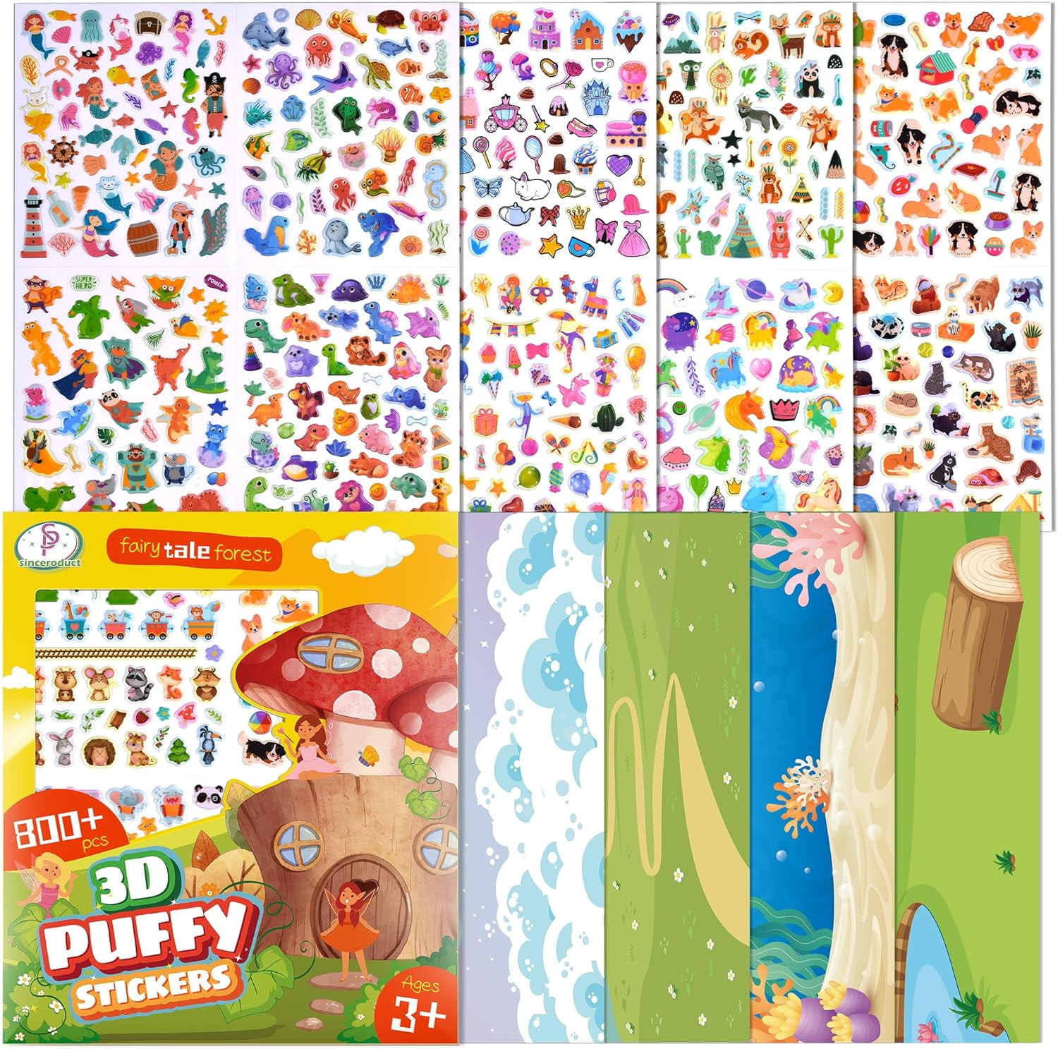3D Puffy Stickers for Kids, 16 Diffrent Sheets Over 800, 4 DIY Scene ...