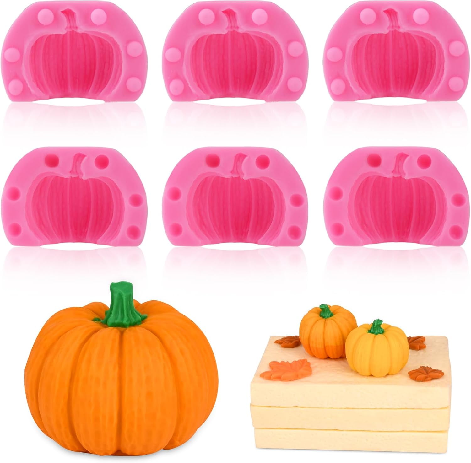 3D Pumpkin Silicone Molds, 6 Pcs Half a Pumpkin Chocolate Candy Fondant ...