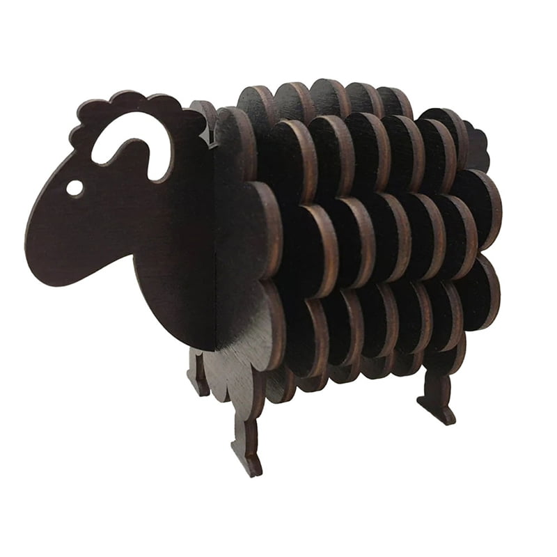 3D Puzzle Shape Sheep,Wooden Coasters for Drinks,Set of Humorous Sheep ...