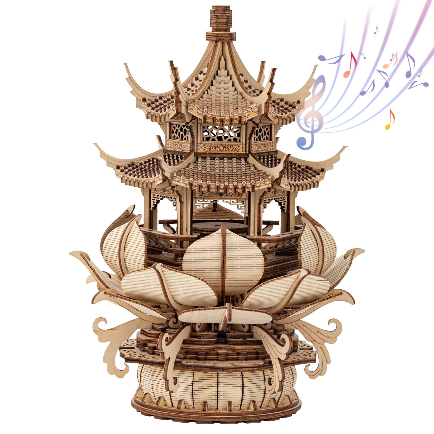 3D Puzzles for Adults, Wooden 3D Puzzle Model Lotus Pavilion Music Box ...