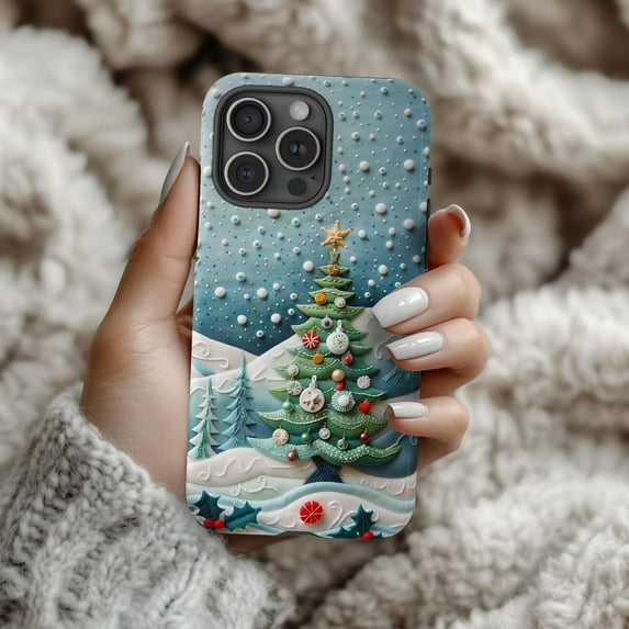 3D Quilted Fabric Appliqué Holiday Tree Case with iPhone 17 to 11 Pro ...