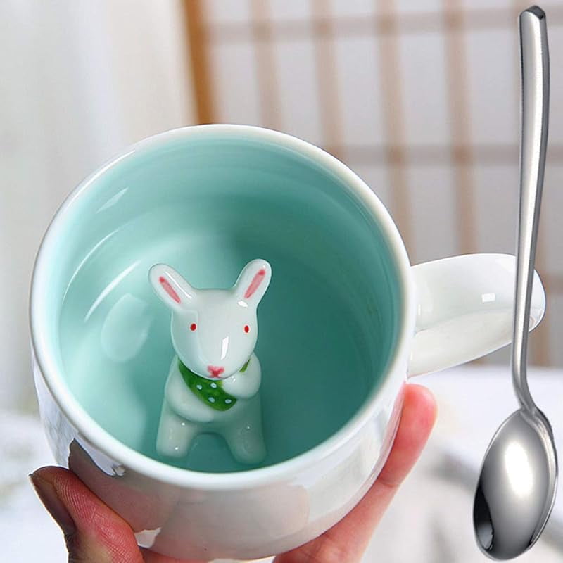 3D Rabbit Coffeemugs, Porcelain Milk Cup, 12 oz Rabbit Figurine Cartoon ...