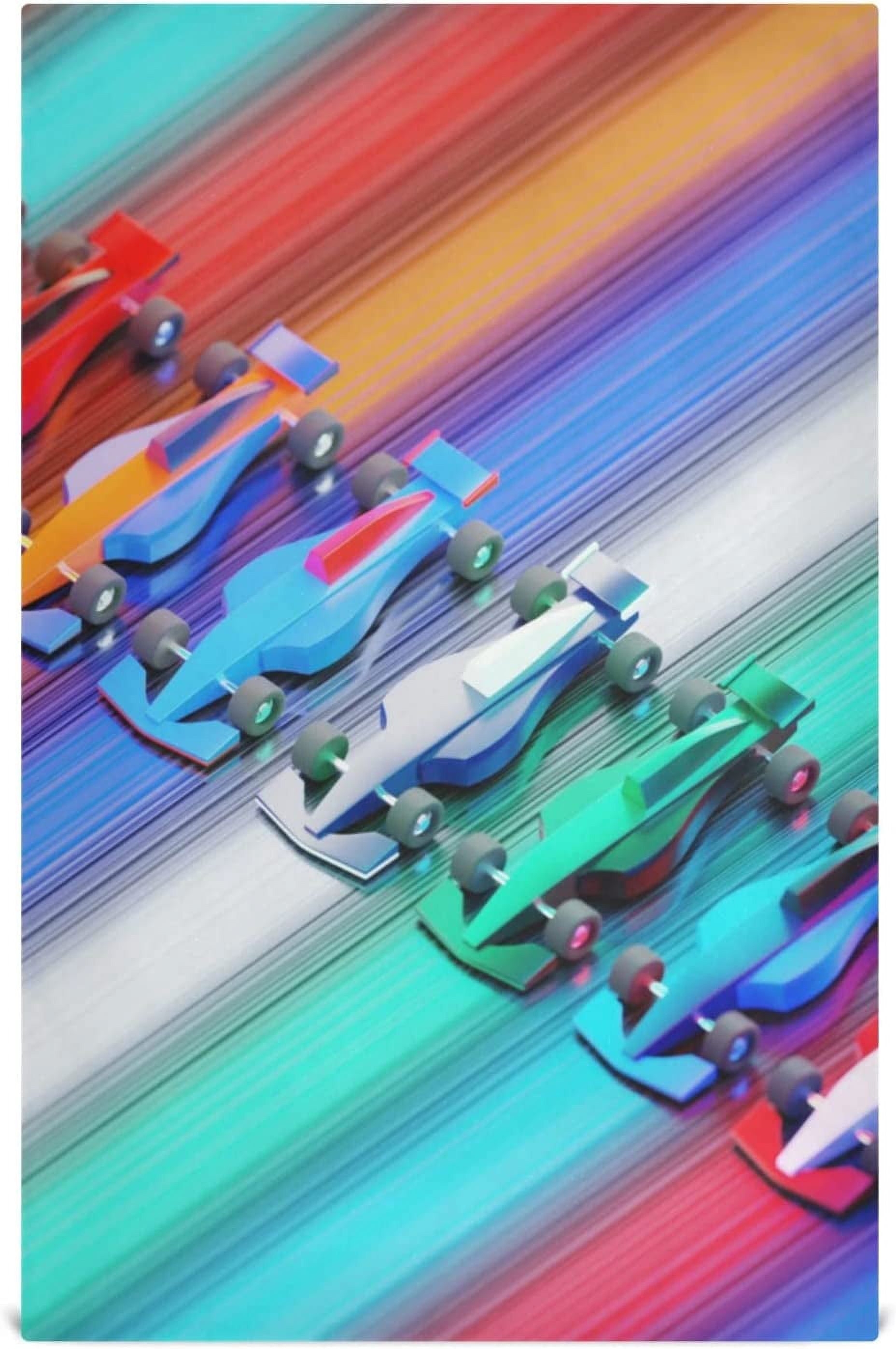 3D Racing Cars Kitchen Dish Towels Set of 1, Racing Trucks Rainbow ...